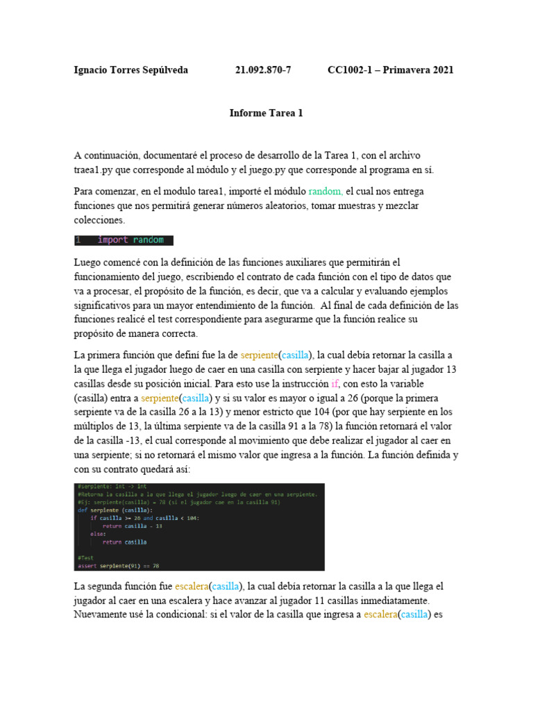 Desarrollo de Juego en Python: Tarea 1 | PDF | Función (Matemáticas) | Informática