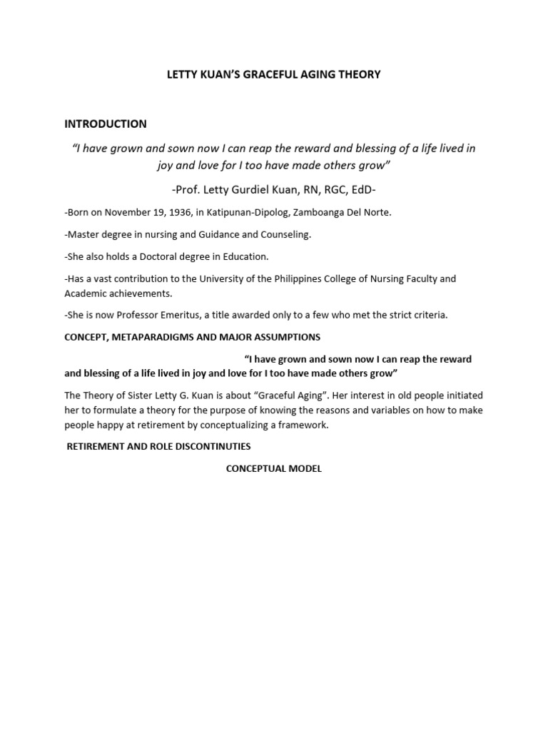 Letty Kuan's Graceful Aging Theory | PDF | Ageing | Retirement
