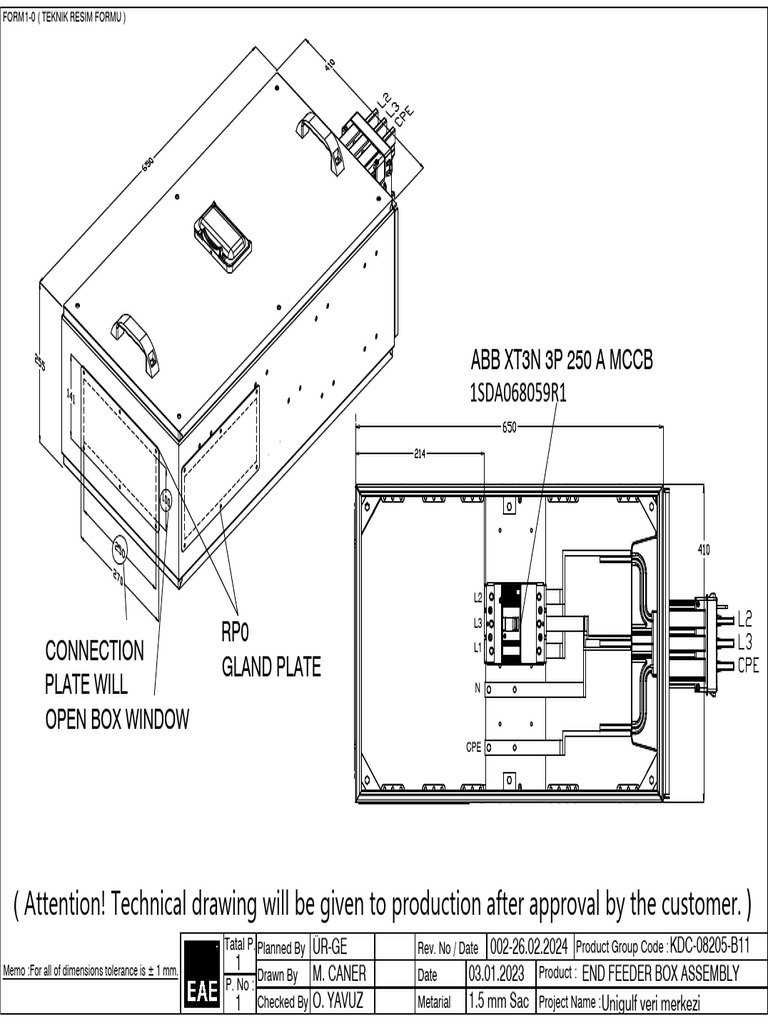 ABB XT3N 250A MCCB Technical Drawing | PDF