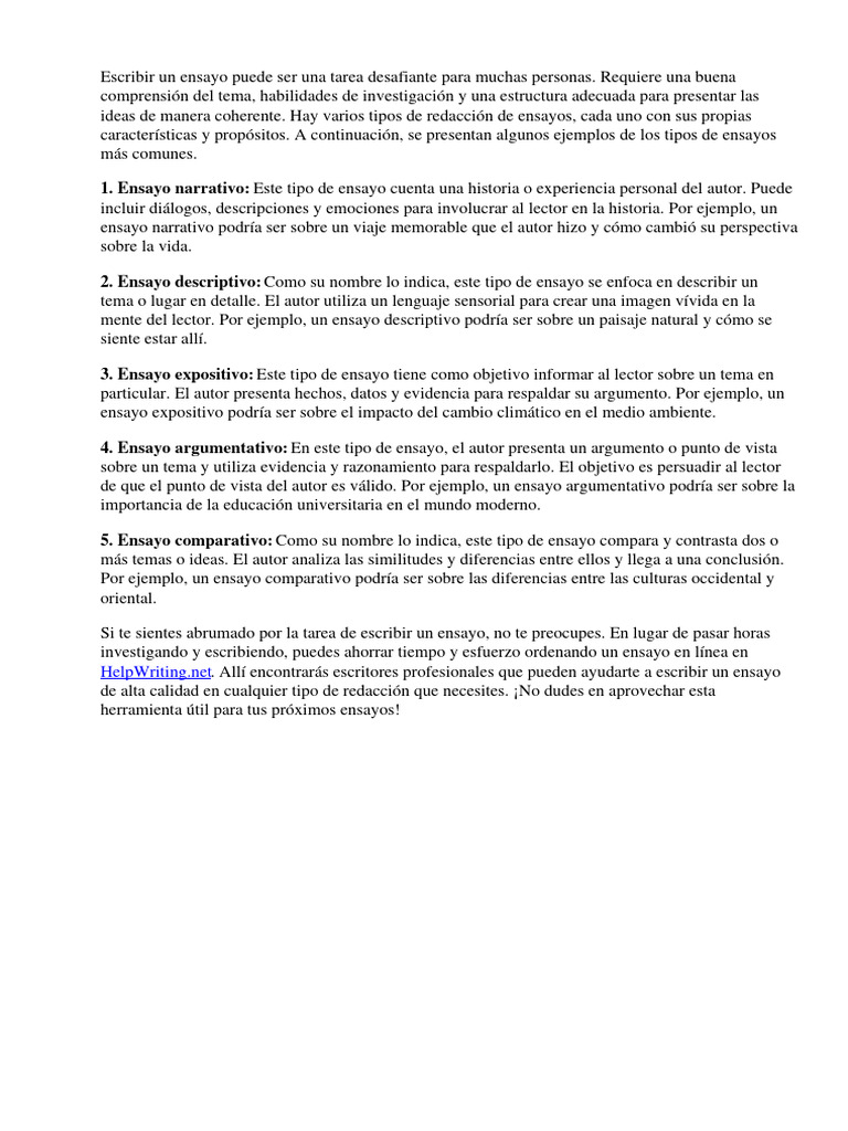 Tipos de Redacción de Ensayos Con Ejemplos | PDF | Scribd | Publishing