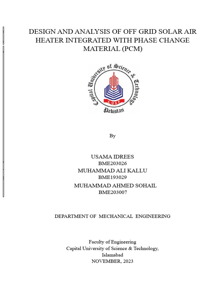 Design and Analysis of Off Grid Solar Air Heater Integrated With Phase ...