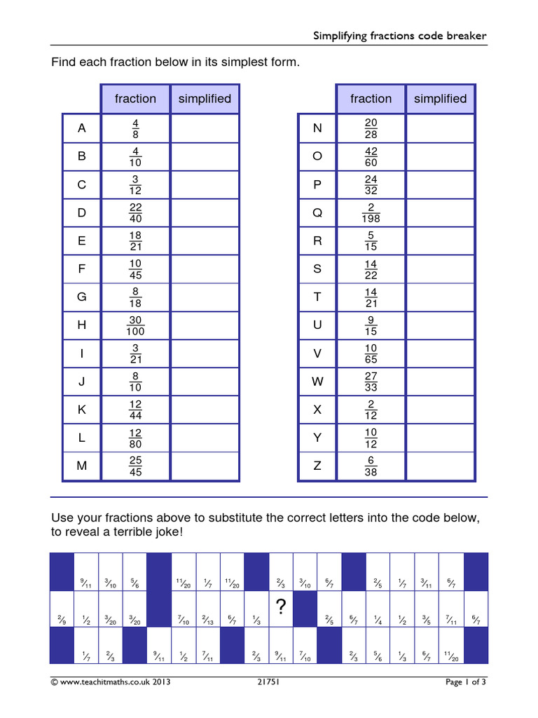 Fraction Code Breaker for Kids | PDF | Encodings