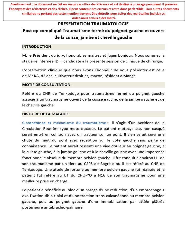 DOS TRAU Corrigé - Poly Fracturé Post Op Compliqué | PDF | Jambe humaine | Membres (anatomie)