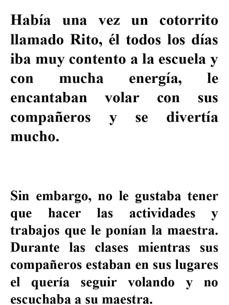 Había Una Vez Un Cotorrito Llamado Rito | PDF