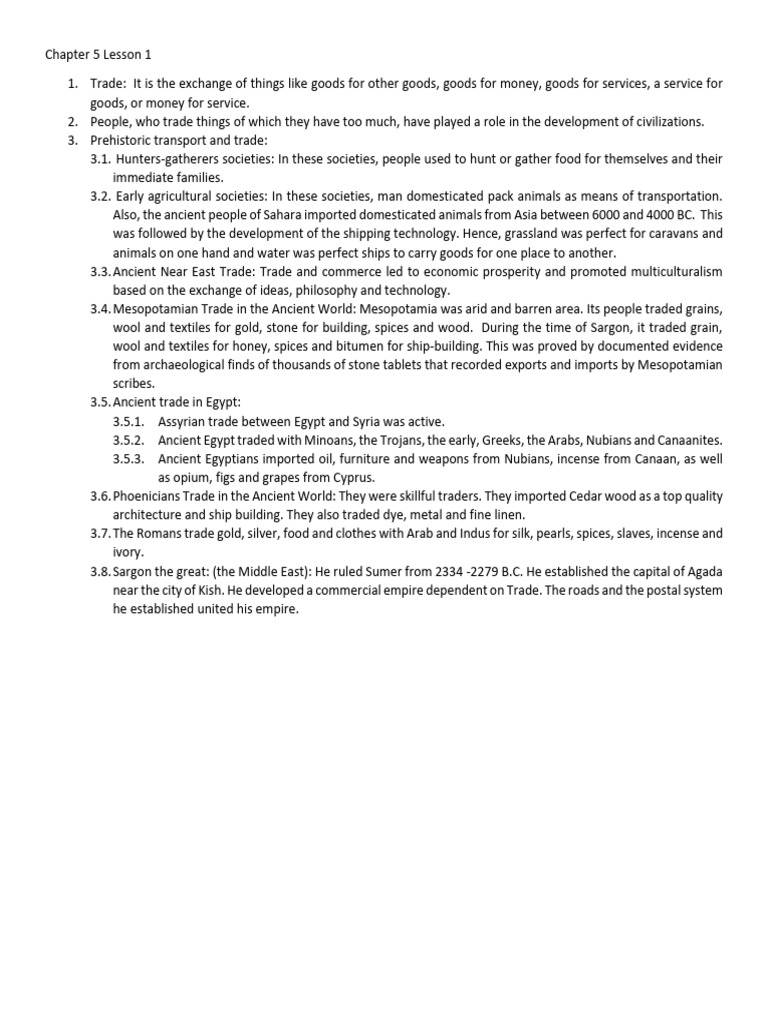 Chapter 5 Lesson 1 | PDF | Trade | Ancient Egypt