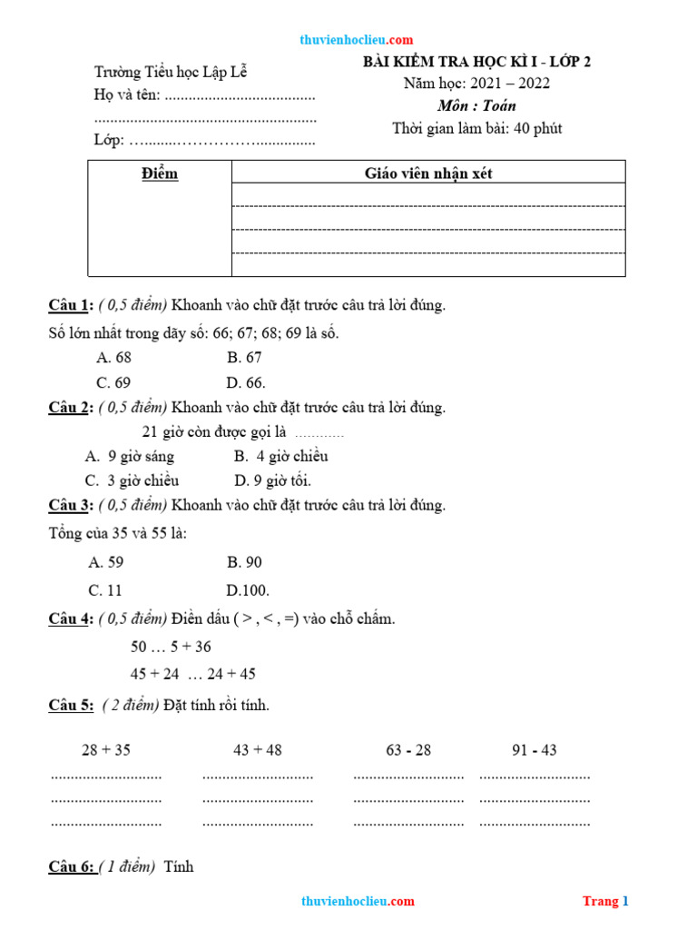 De KT HK1 Toan 2 Ket Noi Lap Le | PDF