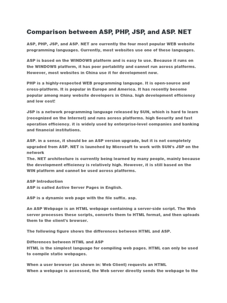 Comparison between ASP | PDF | World Wide Web | Internet & Web