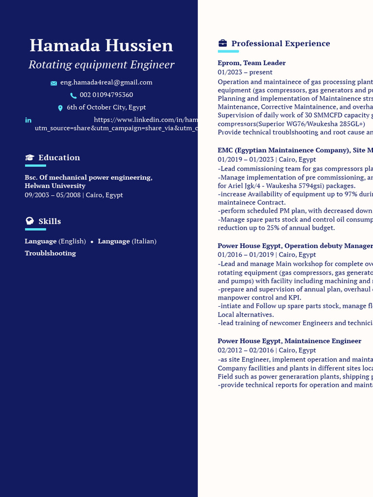 Hamada Hussien FlowCV Resume 20240320 | PDF | Engineering | Mechanical Engineering