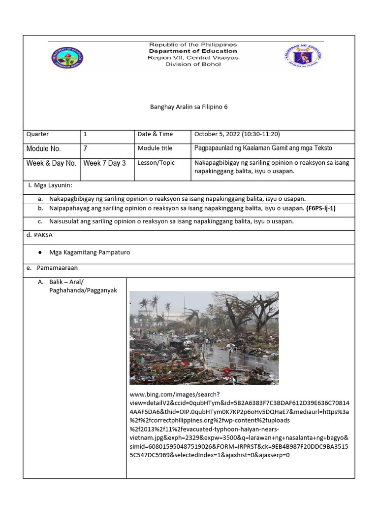 Daily Lesson Guide in Filipino 6 Week7 Day 3 | PDF