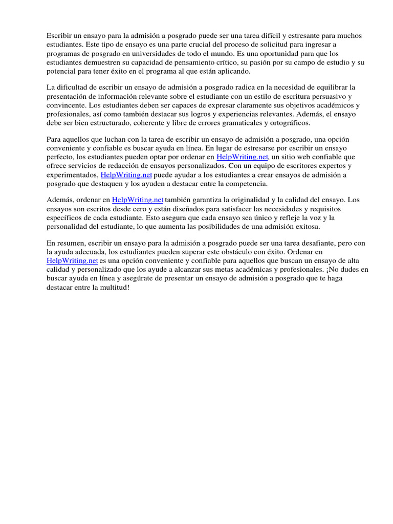Cómo Escribir Un Ensayo para La Admisión A Posgrado | PDF | Ensayos ...