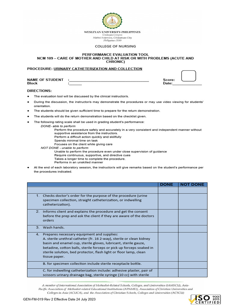 URINARY-CATHETERIZATION-AND-COLLECTION-CHECKLIST | PDF | Catheter ...