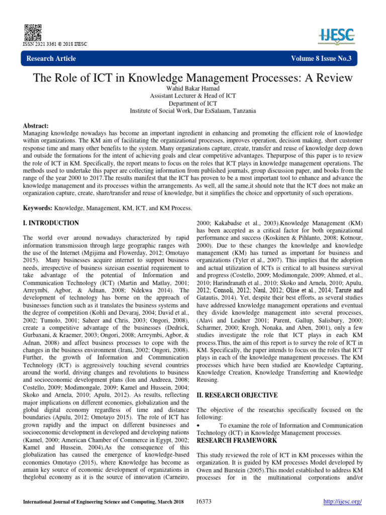 The Role of ICT in Knowledge Management | PDF | Knowledge Management | Information Technology