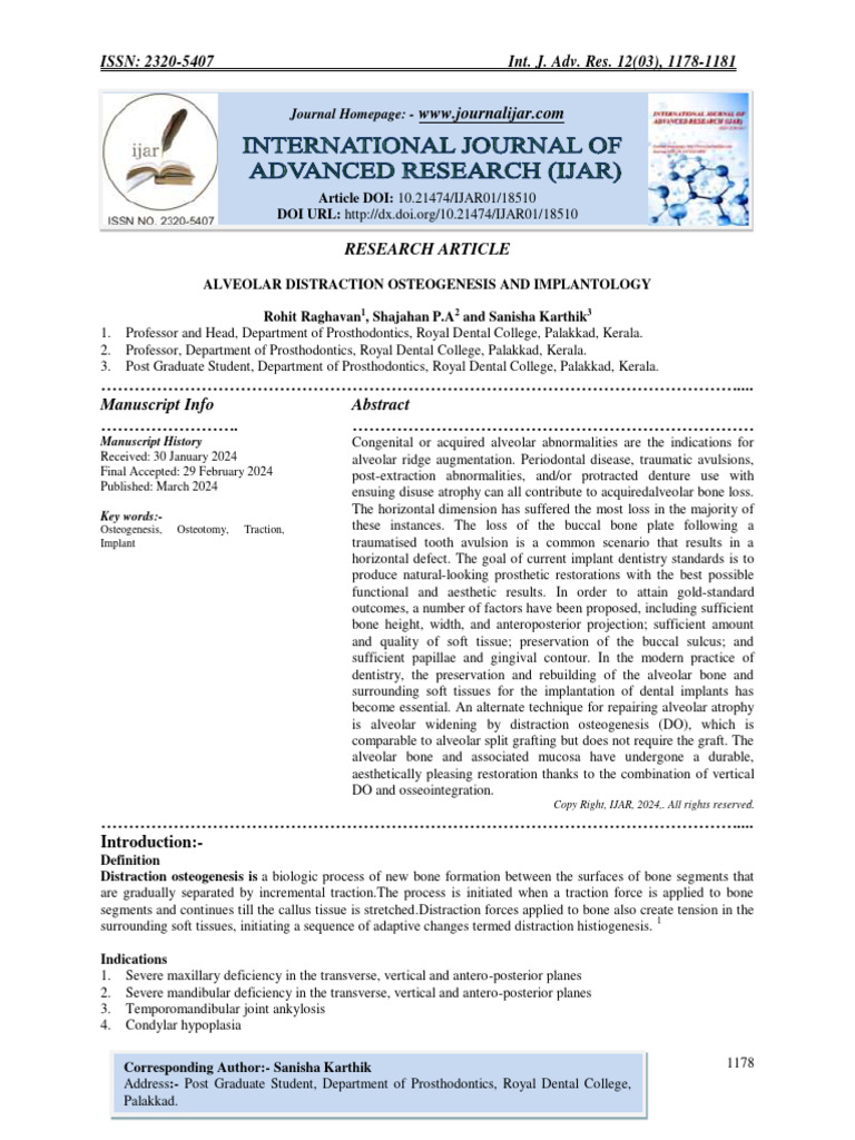 Alveolar Distraction Osteogenesis and Implantology | PDF | Dental ...