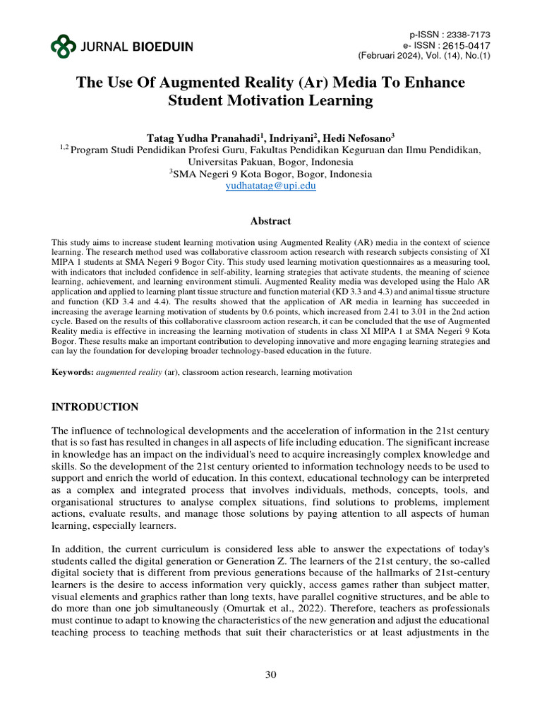 The Use of Augmented Reality AR Media To Enhance S | PDF | Learning | Augmented Reality