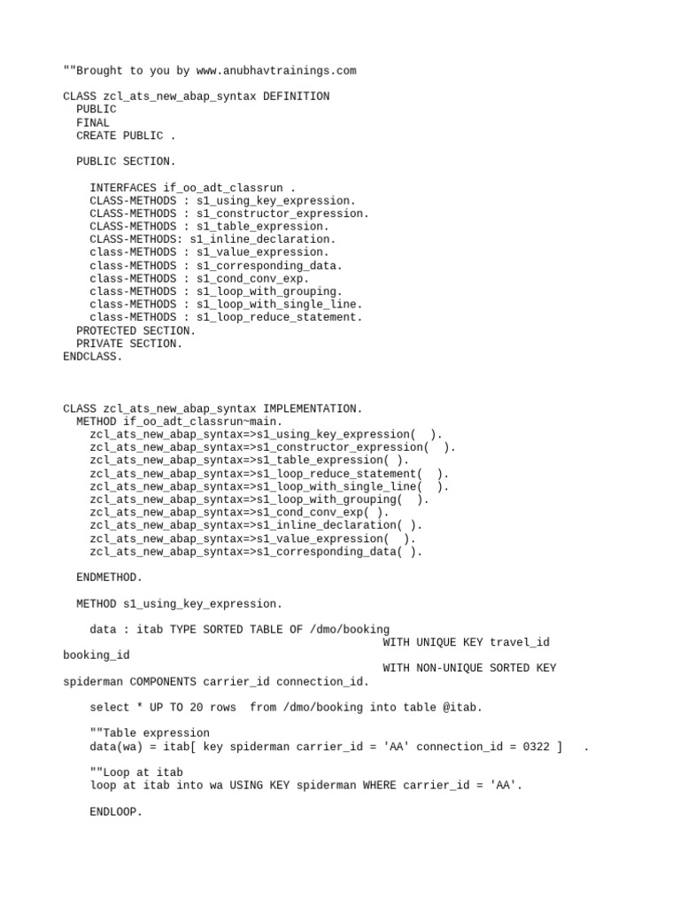 Source Code New Abap Syntax Youtube Pdf Class Computer Programming Systems Engineering