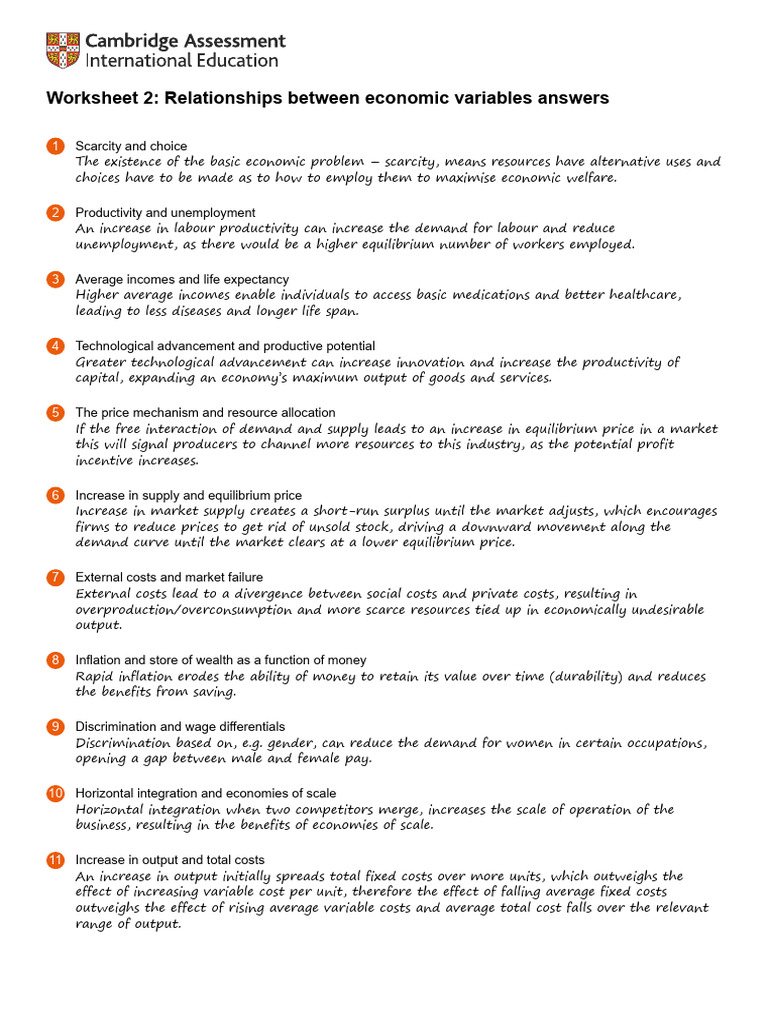 AO2 Worksheet 2 Relationships Between Economic Variables Answers | PDF ...