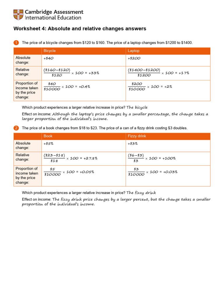 AO2 Worksheet 4 Absolute and relative changes answers | PDF | Economies
