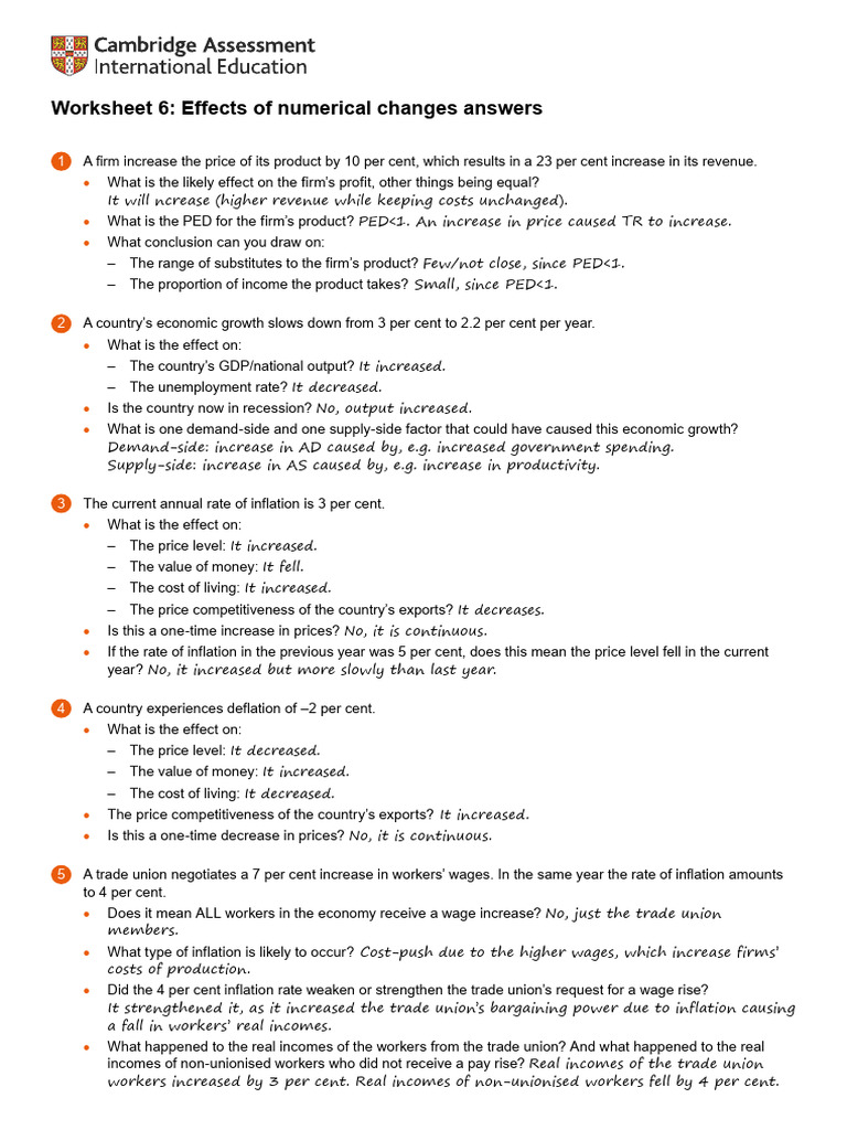 AO2 Worksheet 6 Effects of Numerical Changes Answers | PDF | Balance Of ...