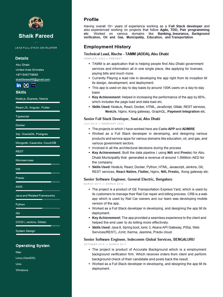 Shaik Fareed - Lead Full Stack Developer | PDF | Web Application | Software Architecture