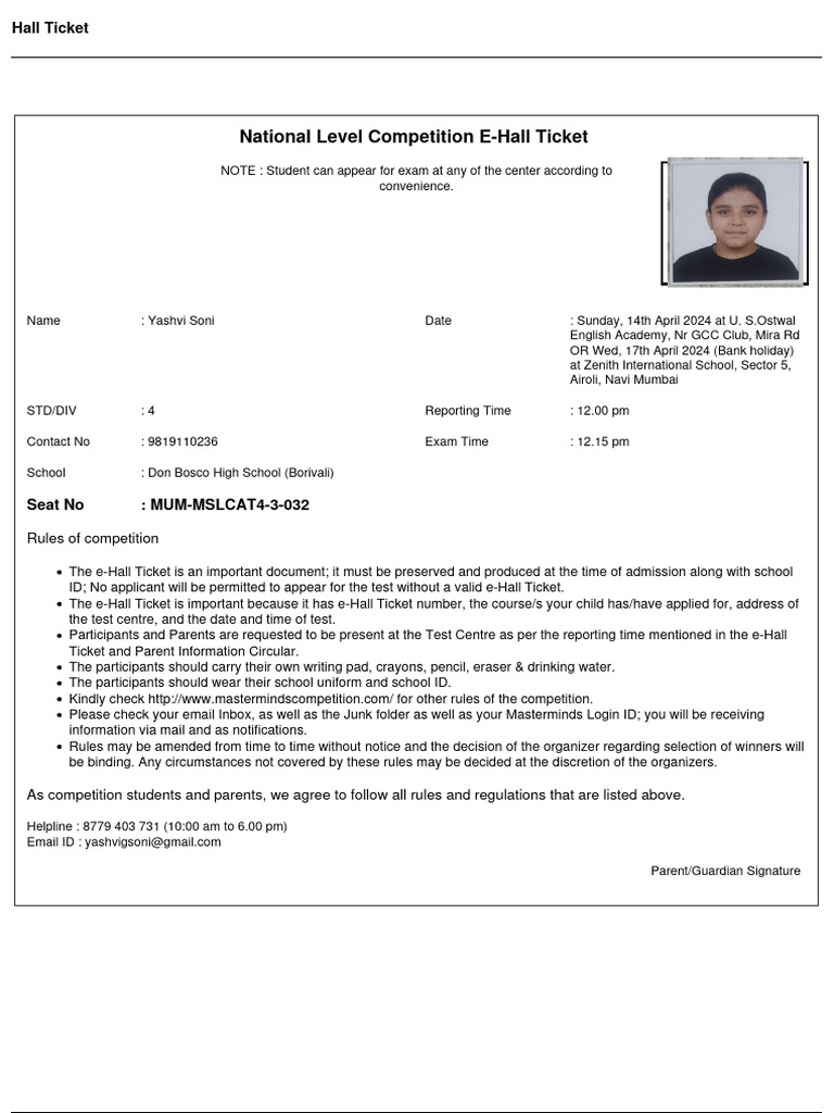 MSL National Level Category 4 - Hall - Ticket | PDF