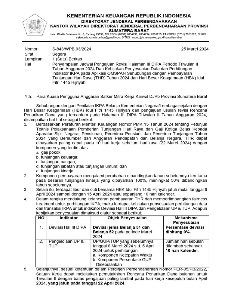 Jadwal Pengajuan Revisi Hal III DIPA TW II 2024 | PDF Jadwal Pengajuan Revisi Hal III DIPA TW II 2024 | PDF