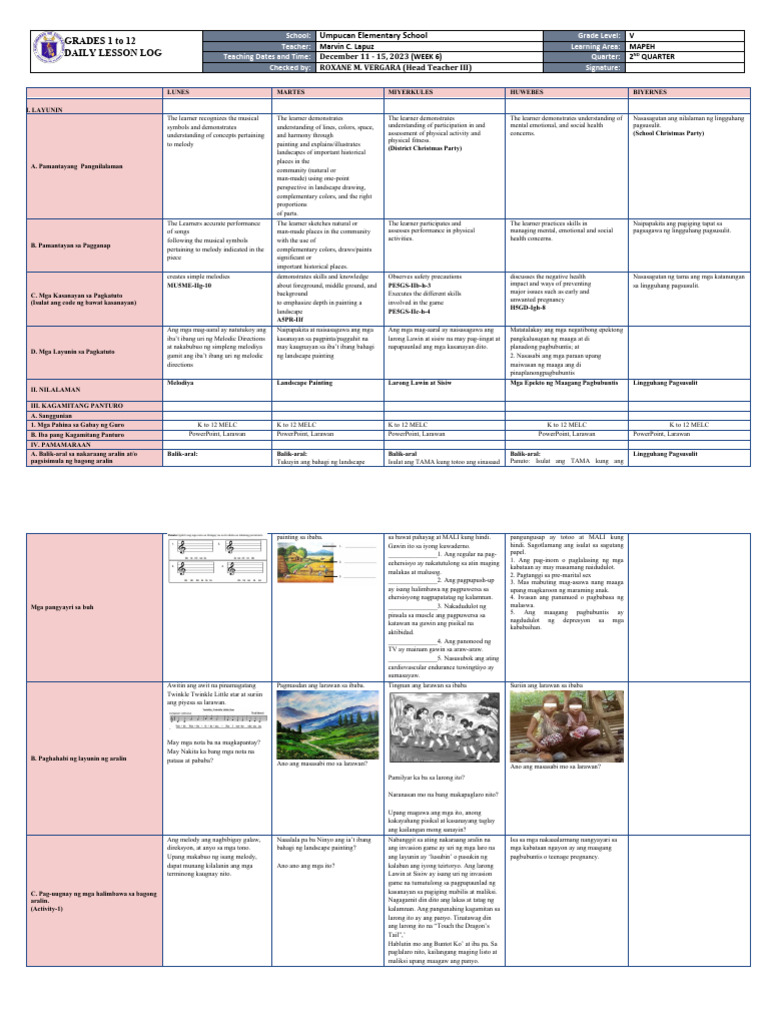 DLL Week 7 Mapeh | PDF