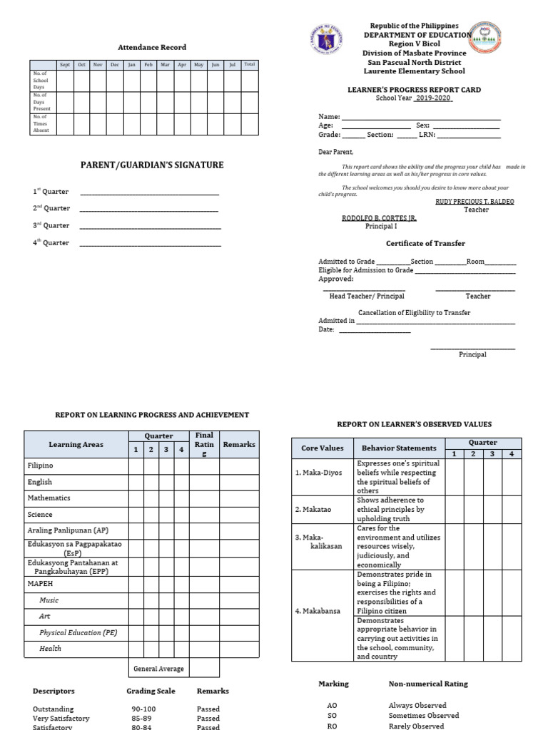 SF 9 - ES ( (Learner's Progress Report Card) | PDF | Learning SF 9 - ES ( (Learner's Progress Report Card) | PDF | Learning