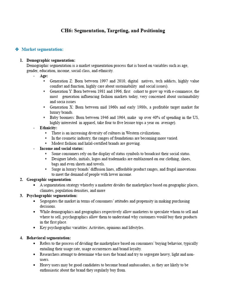 Ch6 Segmentation Targeting And Positioning Pdf Market