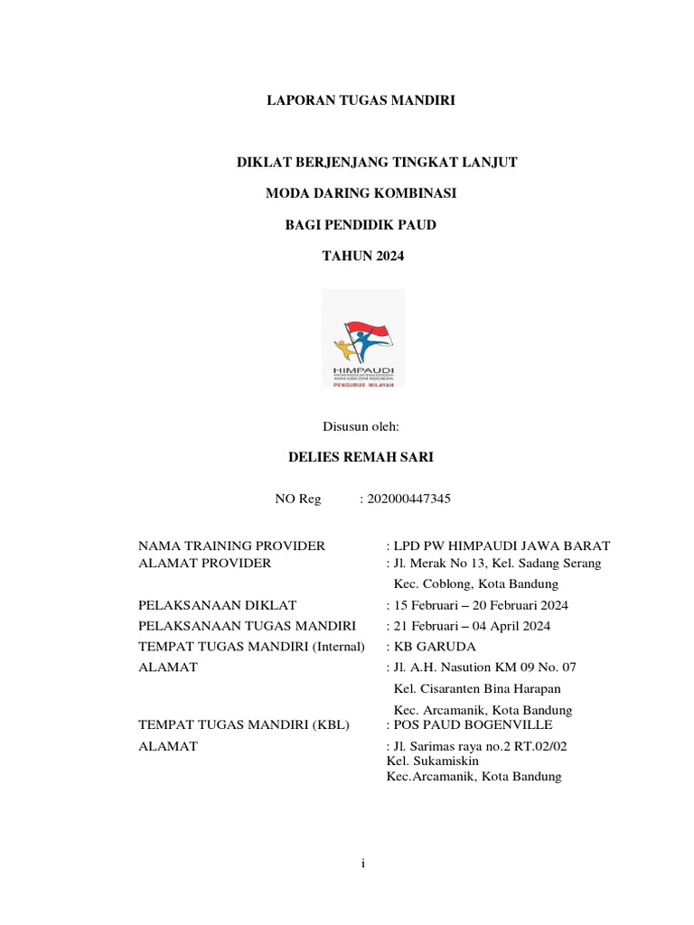 LAPORAN TUGAS MANDIRI DIKLAT LANJUT 2024 | PDF LAPORAN TUGAS MANDIRI DIKLAT LANJUT 2024 | PDF