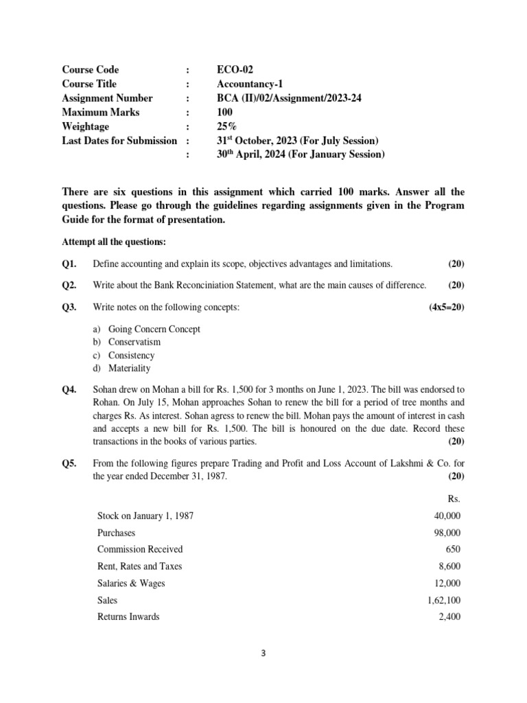 IGNOU Accountancy Assignment 2023-24 | PDF | Linear Regression