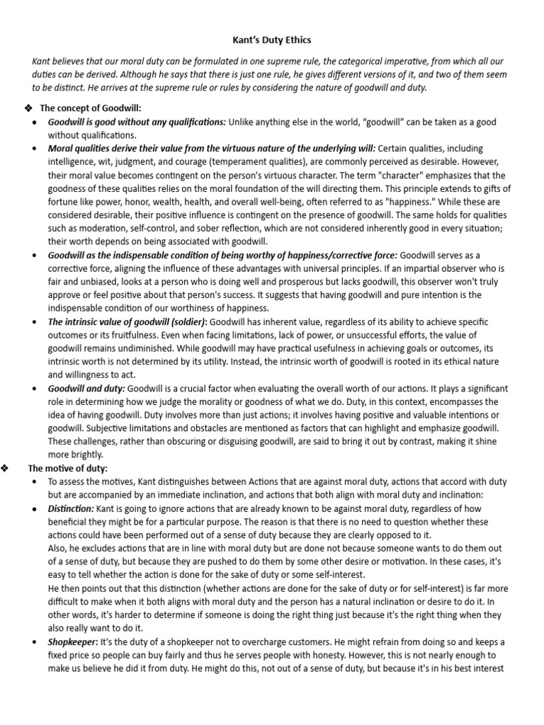 Kant and Duty Ethics | PDF | Immanuel Kant | Rationality