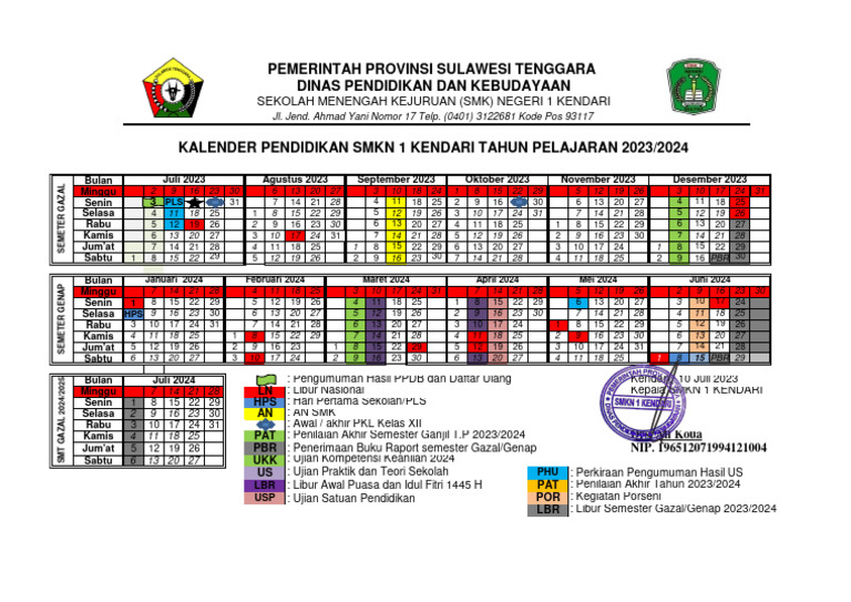 Kalender Pendidikan 2023 2024 SMKN 1 Kendari | PDF