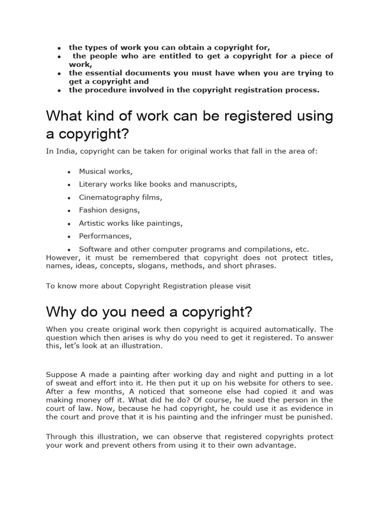 The Types of Work You Can Obtain a Copyright For | PDF | Copyright ...