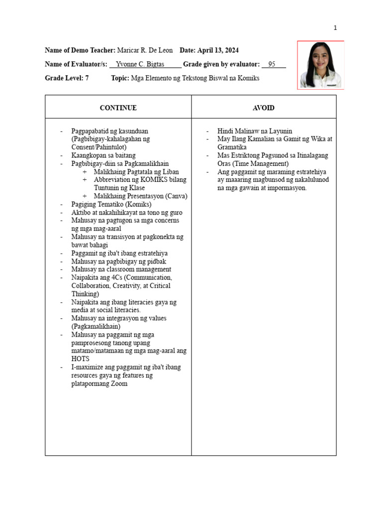 Continue-Avoid Form | PDF