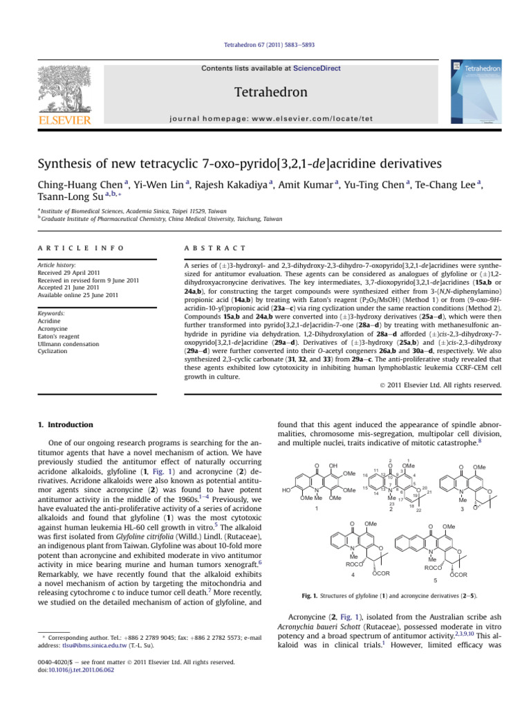 Synthesis of New Tetracyclic 7-Oxo-Pyrido (3,2,1-De) Acridine Derivatives | PDF | Ester ...