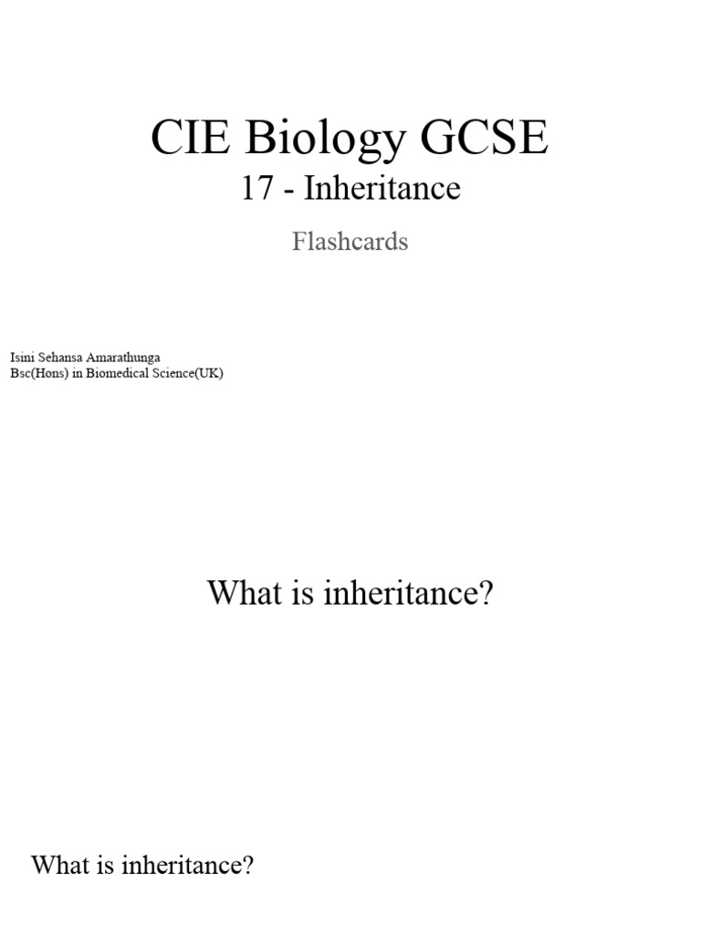 Flashcards Topic 17 Inheritance Caie Biology Igcse Pdf