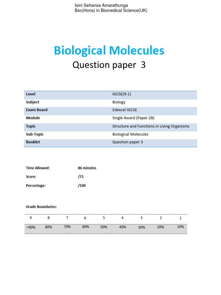 5.3 Biological Molecules 2b Igcse 9 1 Edexcel Biology | PDF | Chronic ...