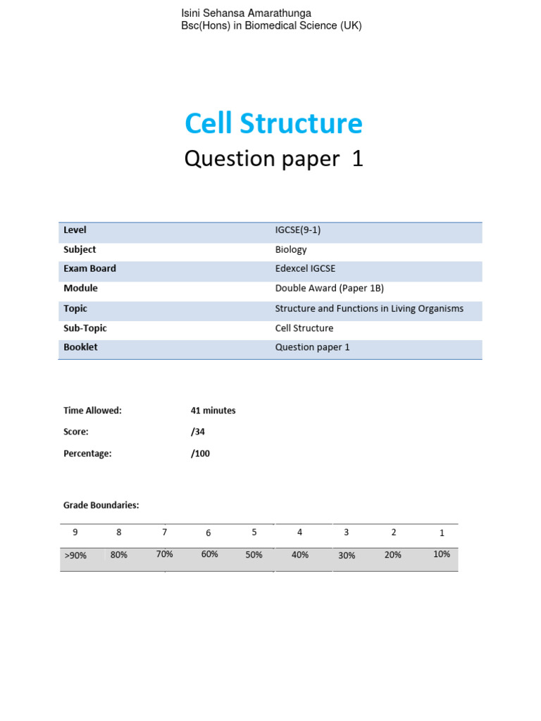 4.1 Cell Structure 1b Igcse 9 1 Edexcel Biology | PDF | Excretion | Biology