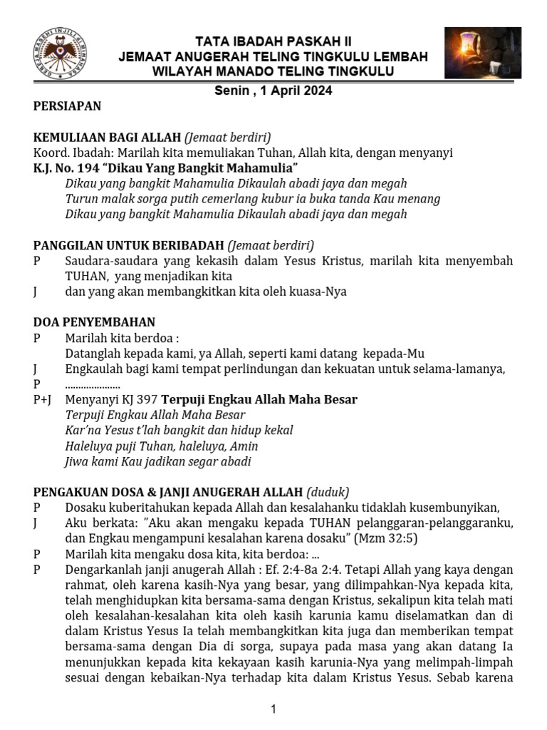 Tata Ibadah Paskah II Jemaat Anugerah | PDF