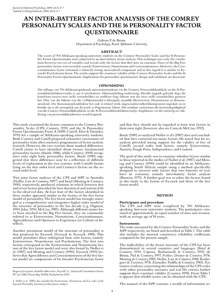 An Inter Battery Factor Analysis of The | PDF | Extraversion And Introversion | Human Development