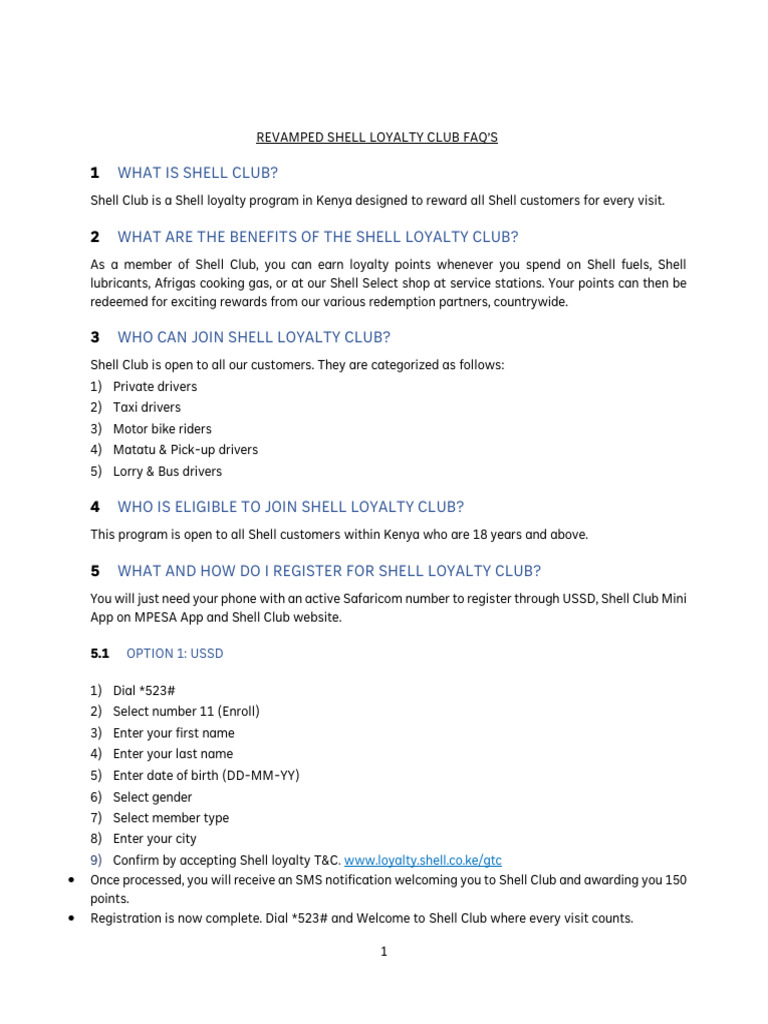 Shell Club With MPESA FAQs - 2023 | PDF | Credit Card | Loyalty Program
