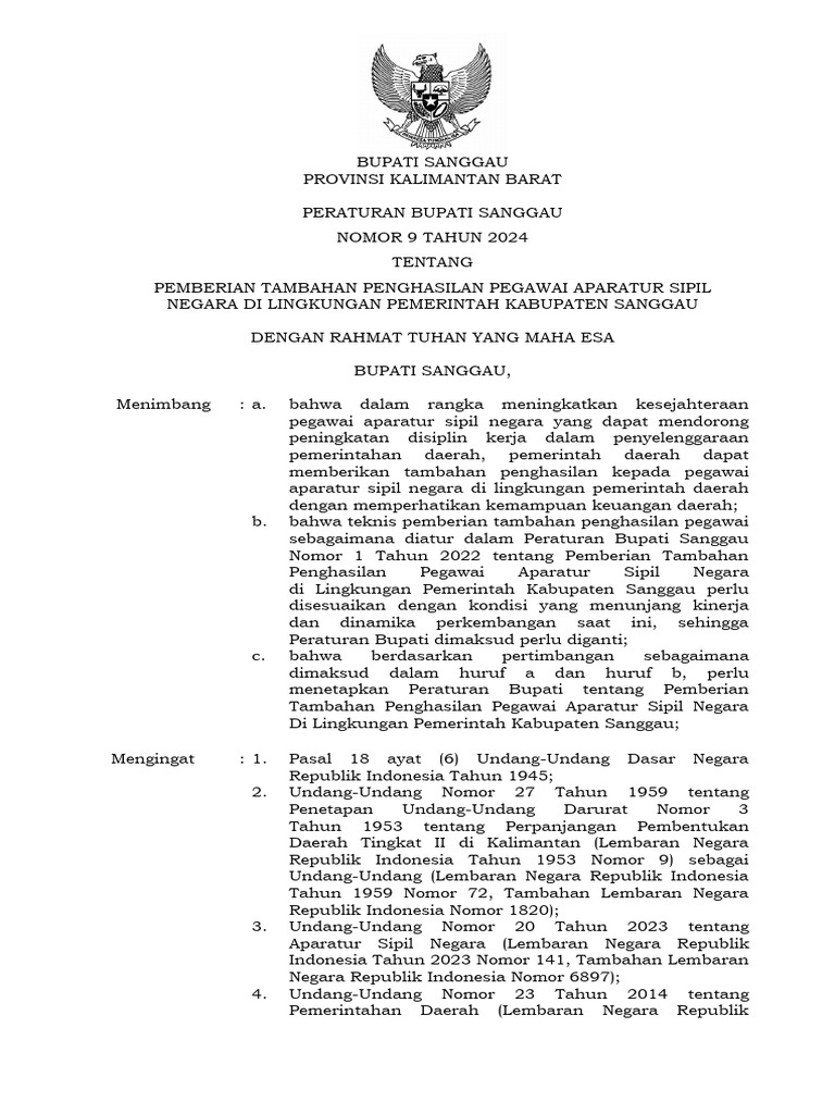 Perbup TPP Asn No 9 Tahun 2024 | PDF