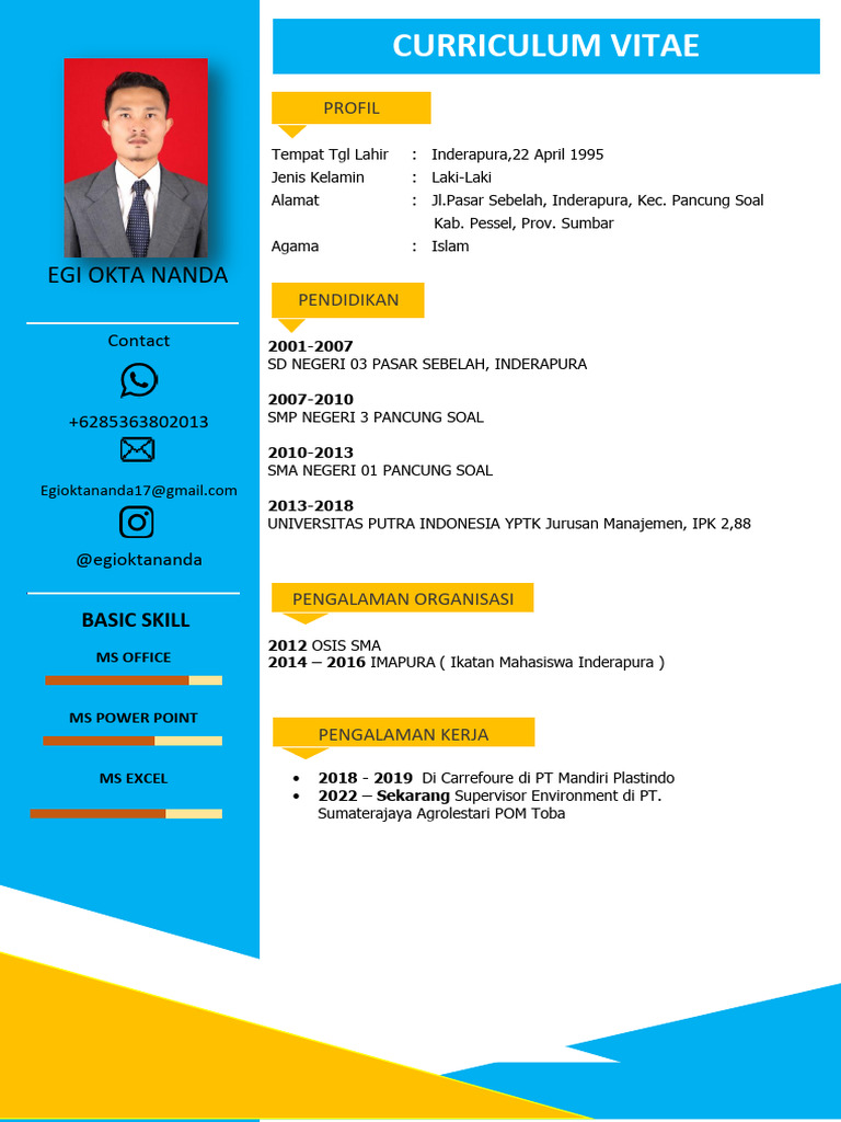 CV Egi Okta Nanda: Profil & Pengalaman | PDF