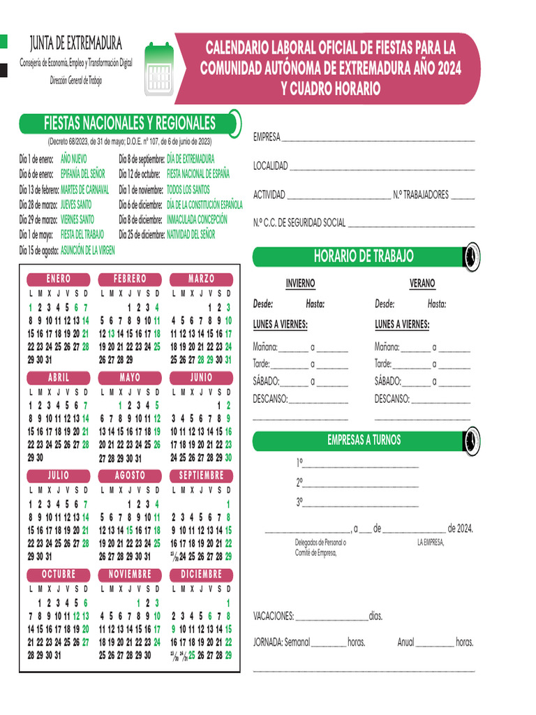 Publicación Calendario Laboral Año 2024 | PDF | Observancias