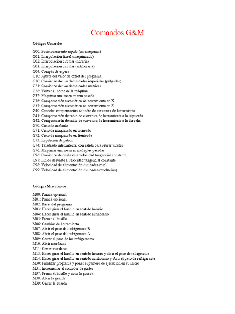 Comandos G&M | PDF | Herramientas de corte | Máquinas