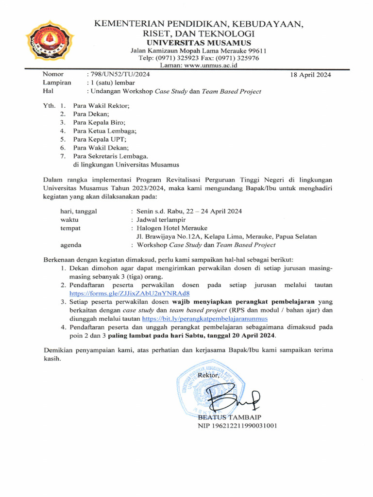 798, Undangan Workshop Case Study Dan Team Based Project | PDF