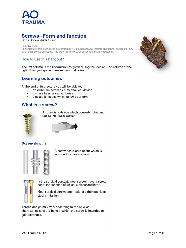 Handout Screws Nlogo High | PDF | Screw | Bone