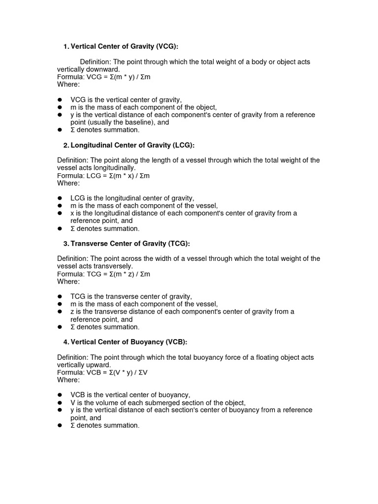 Understanding VCG, LCG, and TCG in Ships | PDF | Buoyancy | Mass
