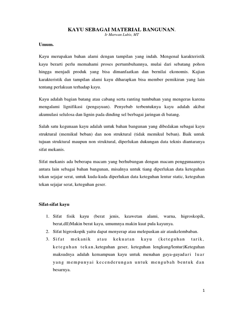 Karakteristik Kayu untuk Bahan Bangunan | PDF | Griya & Taman ...