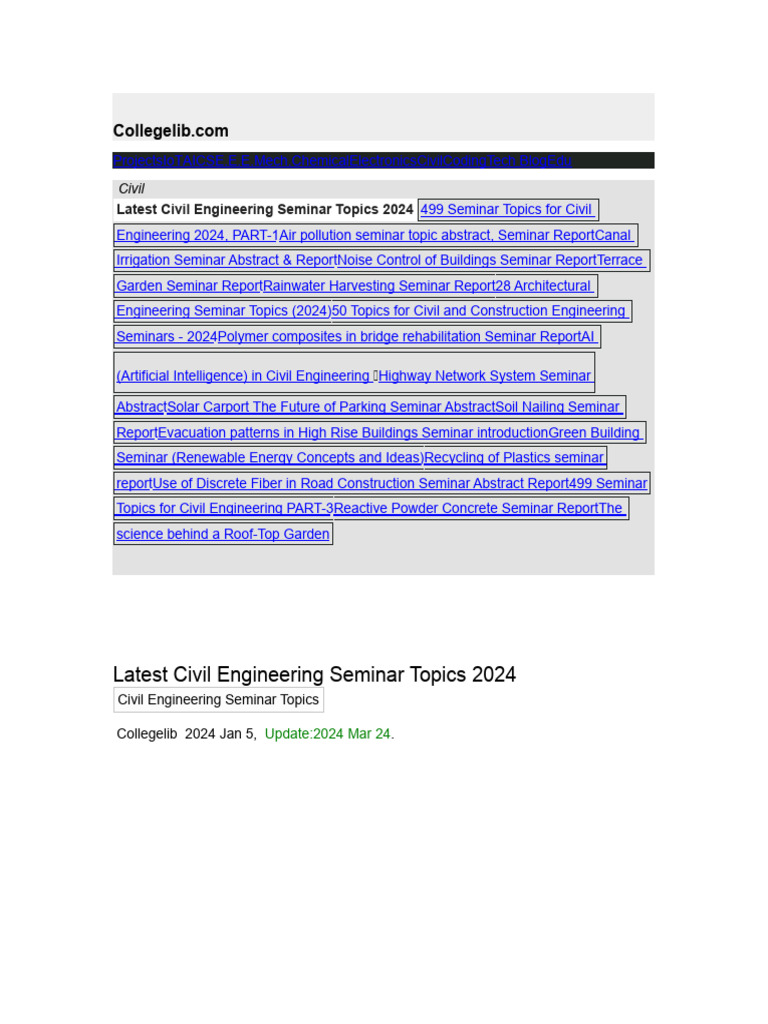 Latest Civil Engineering Seminar Topics 2024 | PDF | Concrete | Civil ...